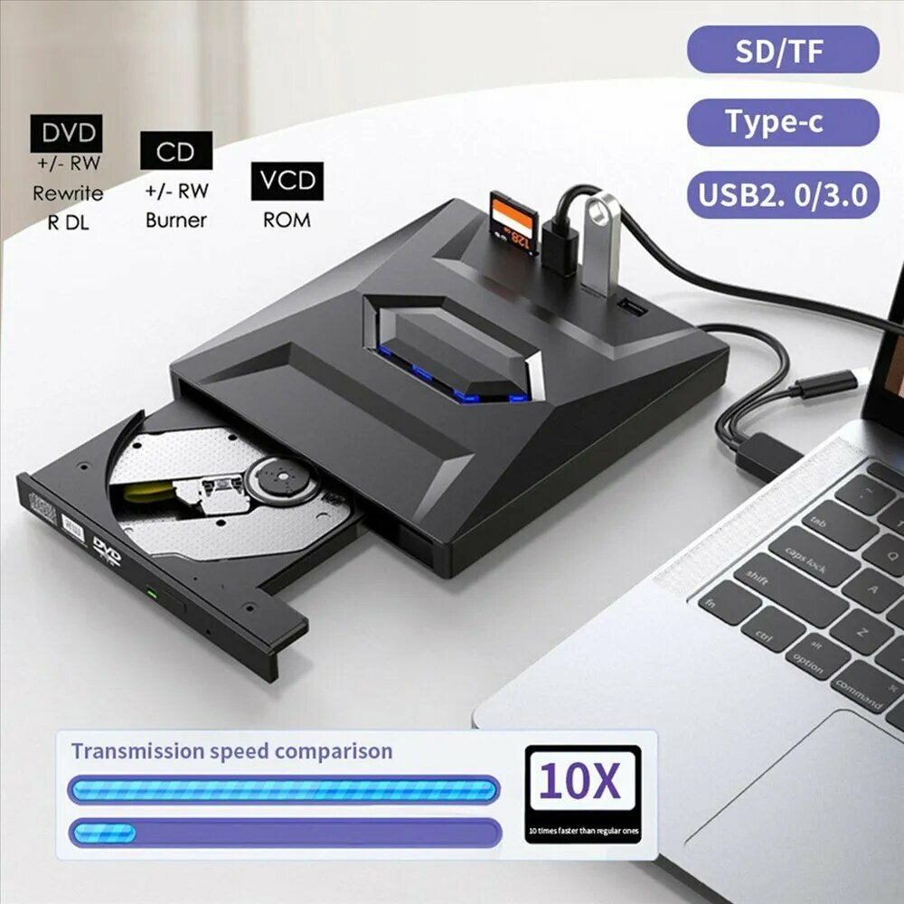 2 внешних DVD CD-привода, записывающего и проигрывающего привод типа C/USB3.0 для ПК-ноутбуков 11/10/8/7