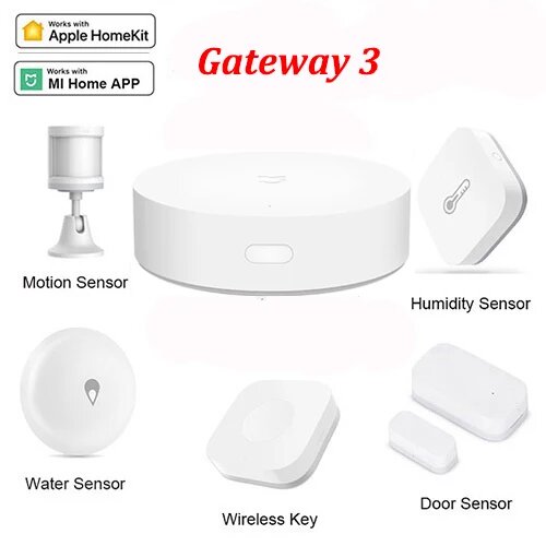 Комплект Xiaomi Smart Home Kit Мультимодовый шлюз 3 ZigBee Bluetooth Mesh Hub Aqara Беспроводной выключатель Дверной датчик движения человека Водяной дымовый датчик-Set 12