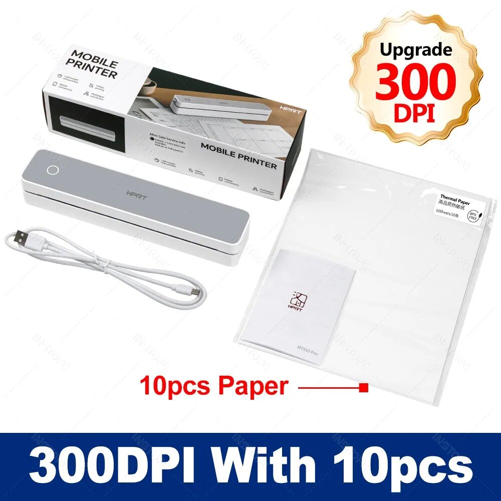 Портативный термопринтер INSTOFC A4 300 DPI, 10 листов