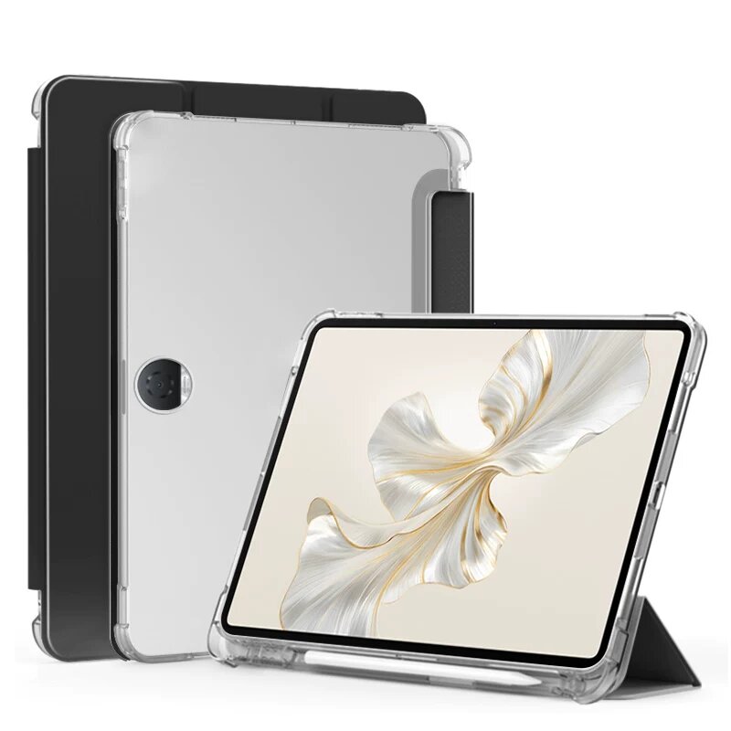 Чехол для планшета Honor Tablet 9 Standard 12.1 дюймов прозрачный силиконовый с отсеком для ручки и черным цветом