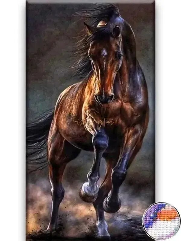 100X50cm/Алмазная мозаика "Лошадь"/ Алмазная вышивка / Круглая картина стразами Полная выкладка 100х50 см размер картины(без подрамника, без рамки)