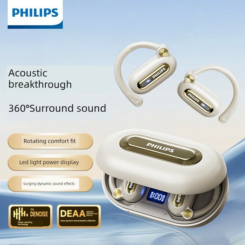 Philips TAT4769 беспроводные Bluetooth наушники для спорта — бежевый, открытая конструкция, шумоподавление, вращающееся