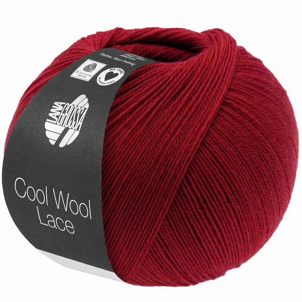 Пряжа для вязания Lana Grossa Cool Wool Lace (61 Красное Вино/Weinrot) 2 мотка по 50 г/400 м