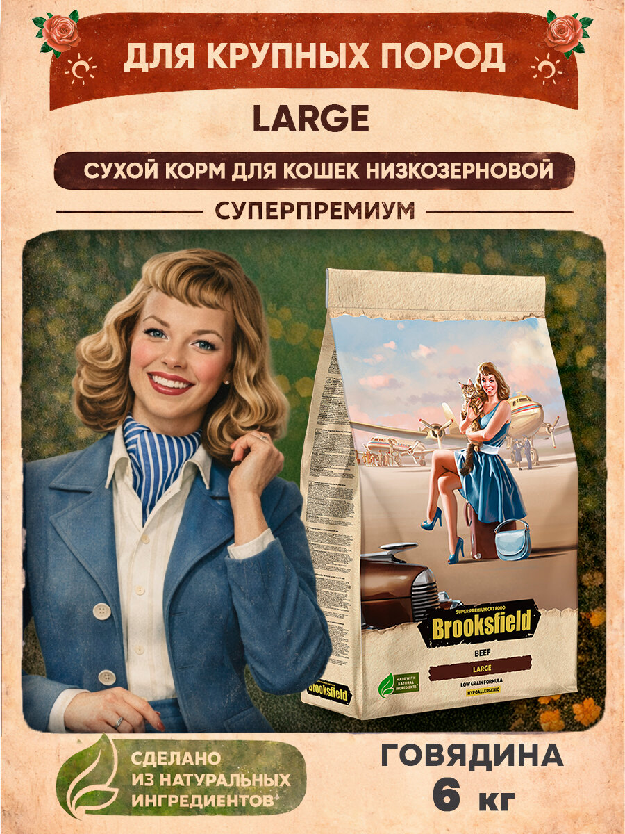 Корм сухой для кошек крупных пород, гипоаллергенный 6 кг BROOKSFIELD (Бруксфилд), Индейка и Говядина