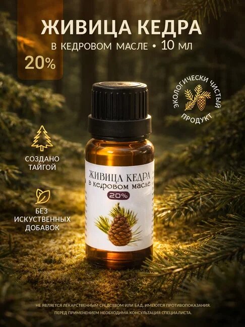Живица кедра на кедровом масле для красоты и иммунитета 20% 10 мл