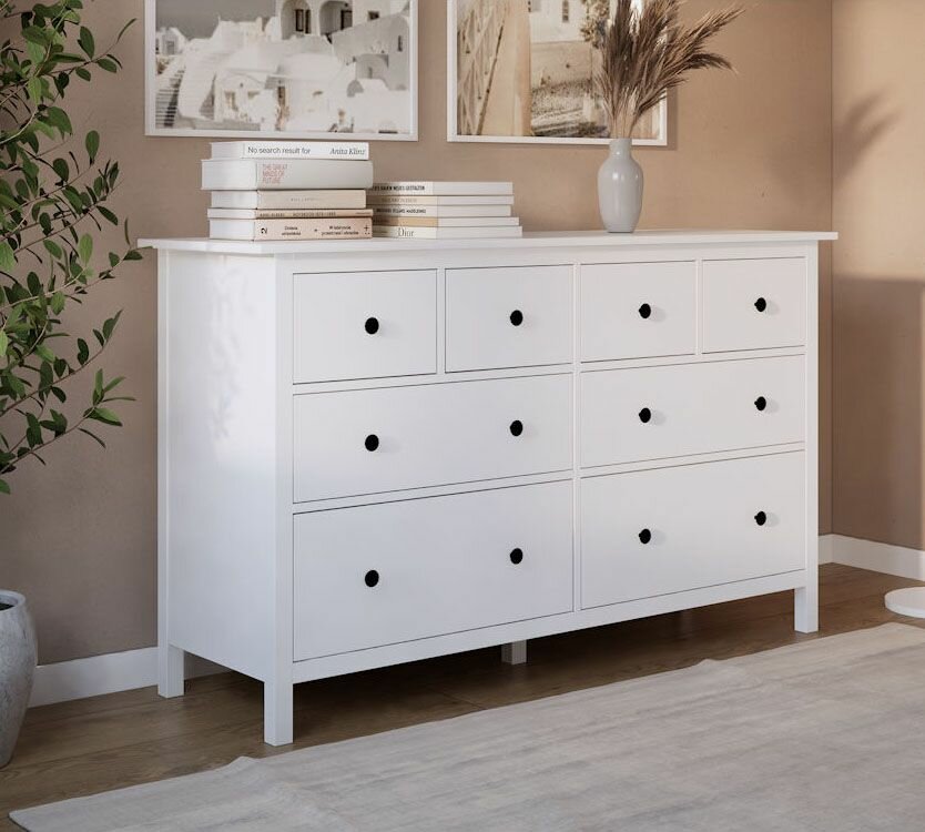 Комод 8 ящиков HEMNES Кымор, массив сосны, цвет белый, (икеа)