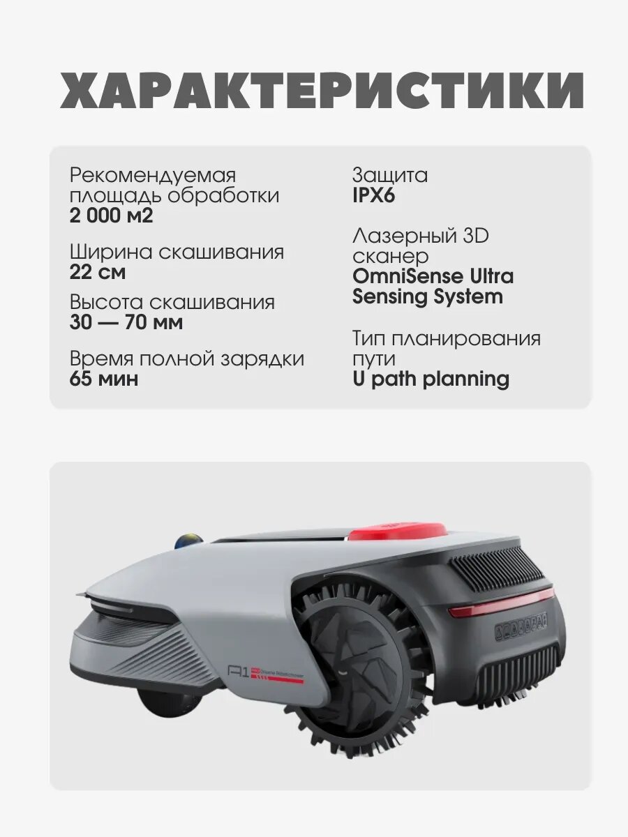Газонокосилка-робот Dreame A1 Pro 800, с аккумулятором, ширина скашивания 22см — фото 1