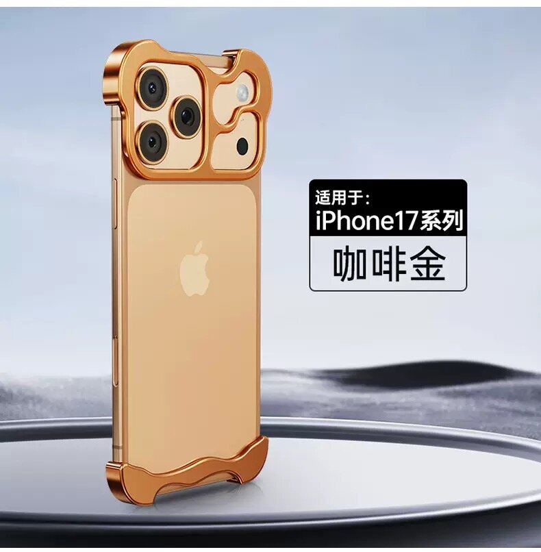 Чехол оранжевый на iPhone 17 Pro Max металлический с защитой камеры и поддержкой беспроводной зарядки