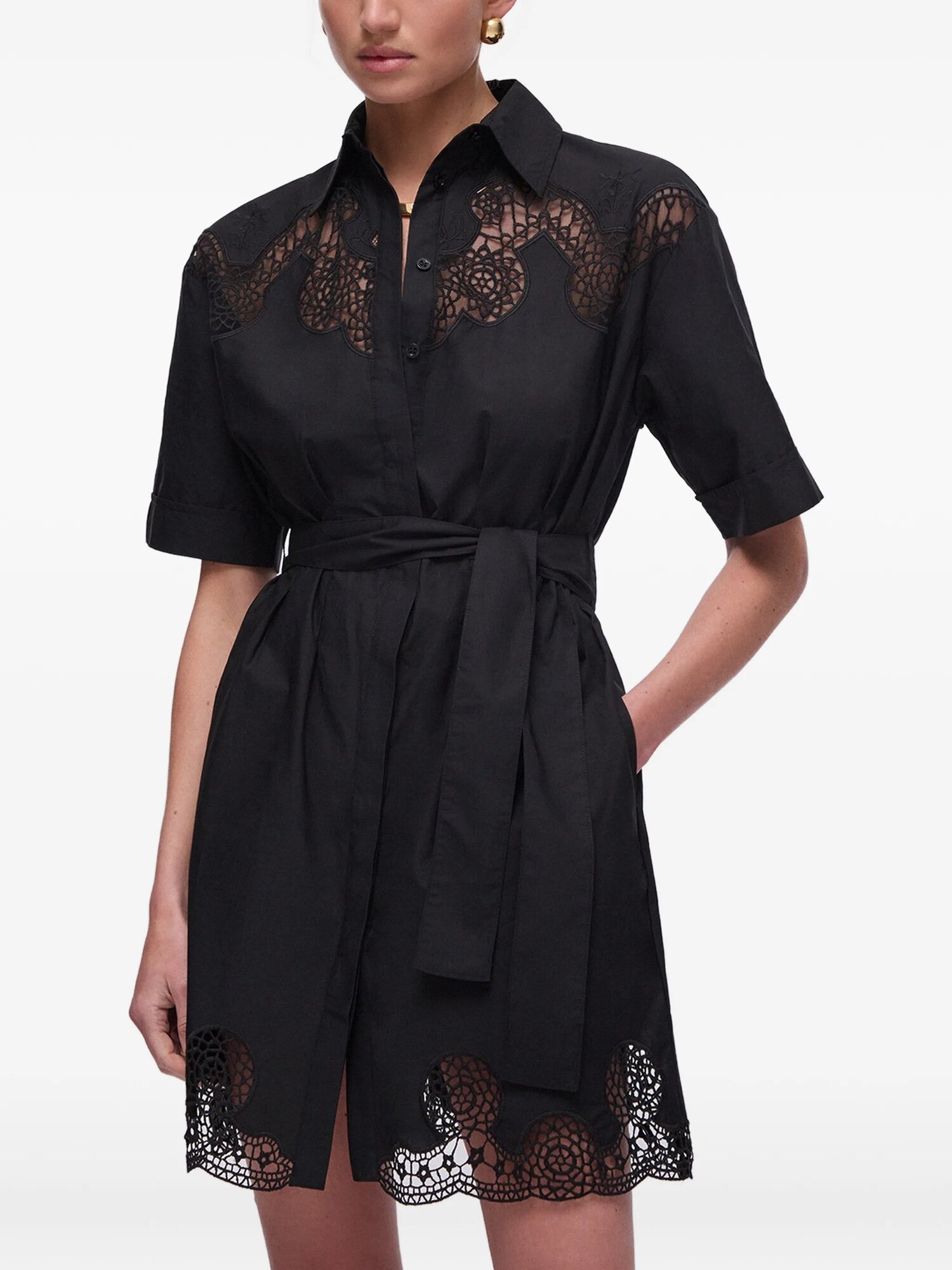 Платье LIU JO Lace-insert belted mini dress, размер 40, black/black — фото 1