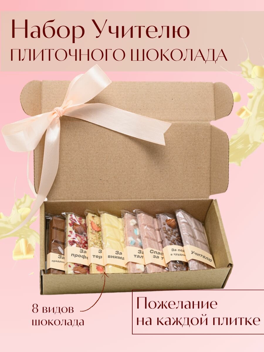 Подарочный набор шоколада 8 плиток с начинками - для учителя