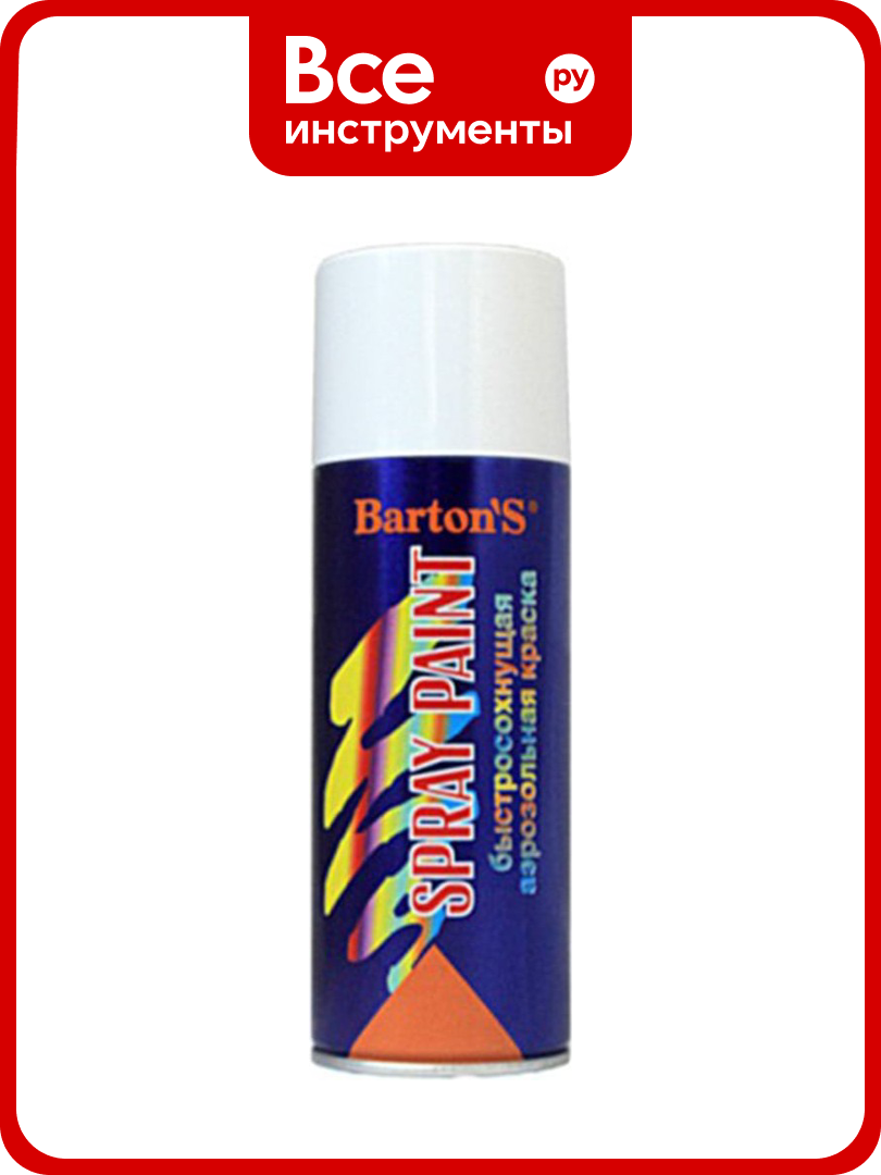 Алкидная аэрозольная краска BARTON'S Spray Paint белая глянец RAL9003, 520мл BR161 для внутренних