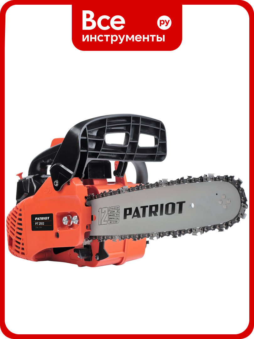 Бензопила PATRIOT PT 2512 220104500, двухтактный бензиновый двигатель, система виброзащиты, праймер