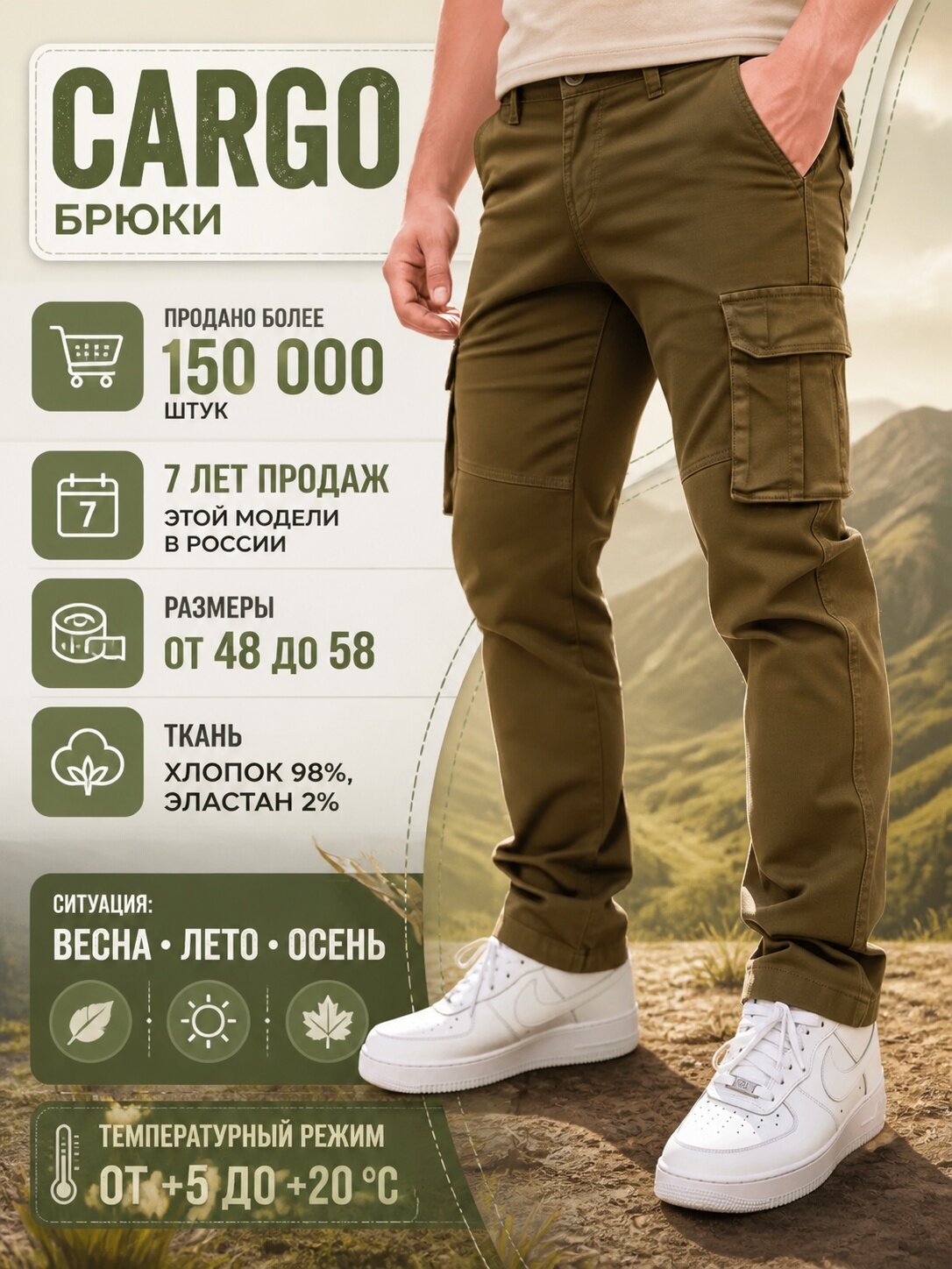 Брюки карго для брутальных мужчин