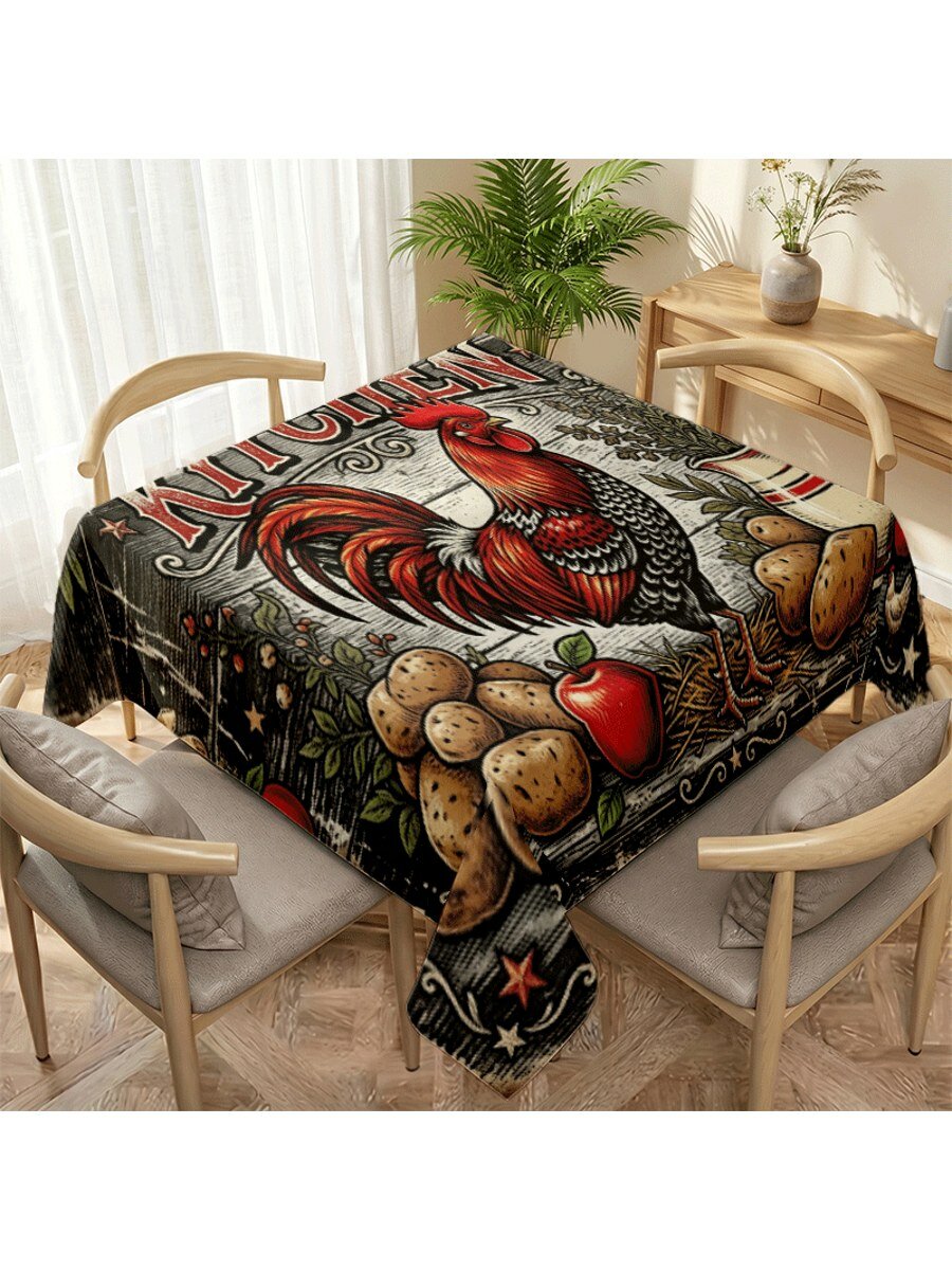 Столовая ткань с декором петуха, картофеля и яблока 140X220CM