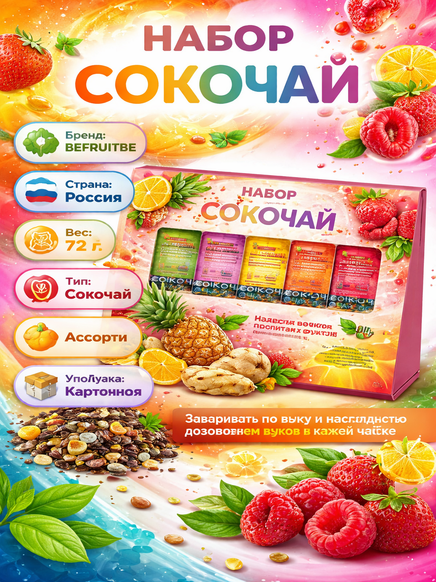 Чай подарочный набор Befruitbe Сокочай черный и зеленый ассорти, 72г