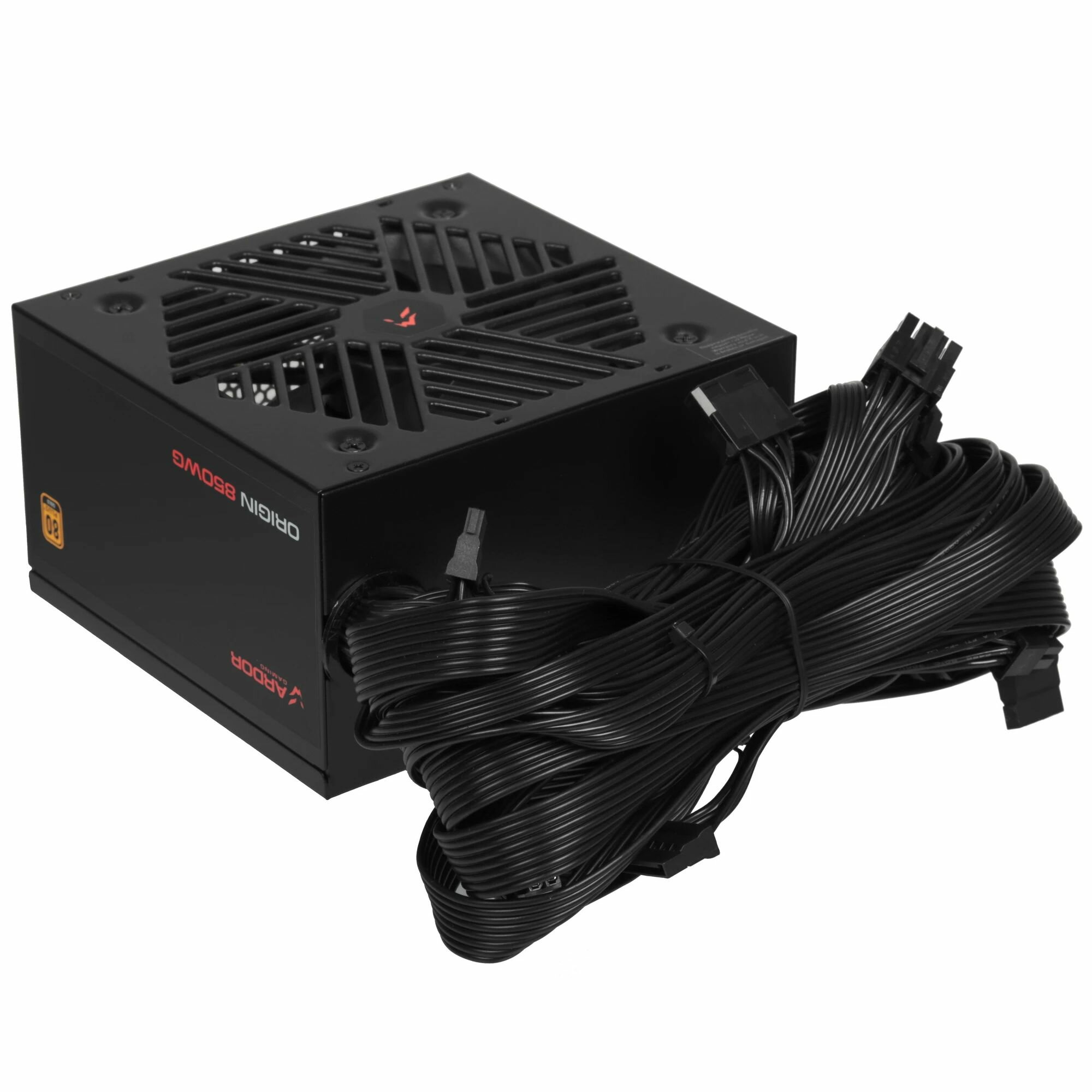 Блок питания ARDOR GAMING ORIGIN 850WG 80 Plus Gold (GAMING ORIGIN 850WG) черный - ATX 20+4 пин, 4 pin + 4 pin x2 CPU, 6 SATA, 6 x 6+2 pin PCI-E