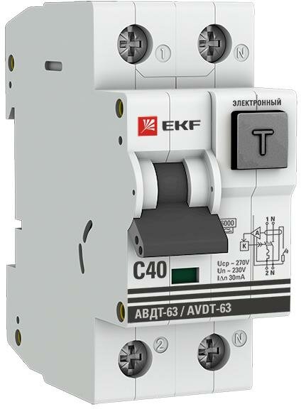EKF DA63-40-30e Дифференциальный автомат АВДТ-63 40А/30мА (хар-ка C, электронный тип A) 6кА EKF PROxima