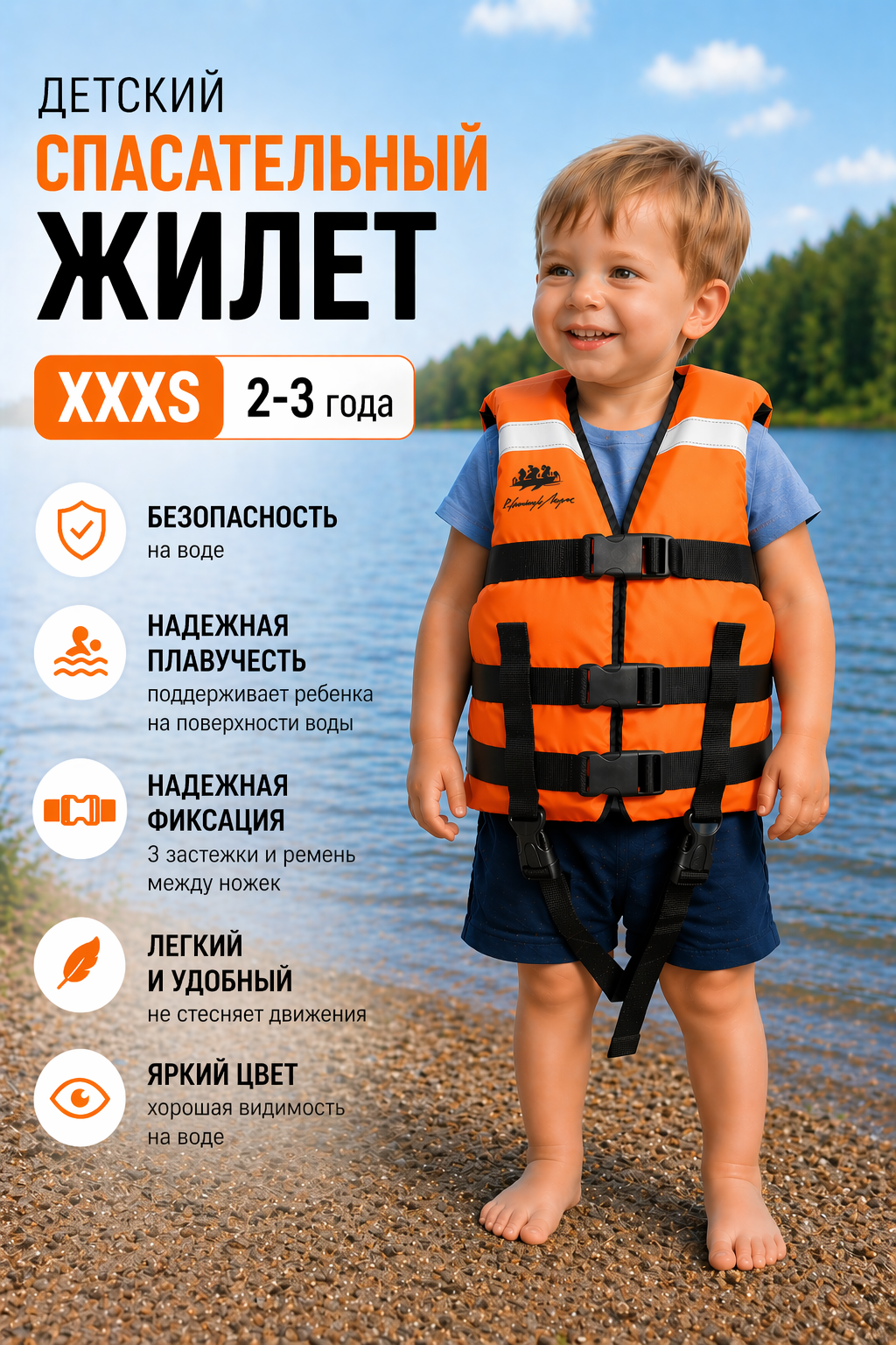 Детский спасательный жилет Мастер Лодок "таймень" XXXS Оранжевый (рост 88-92, 2-3 года)