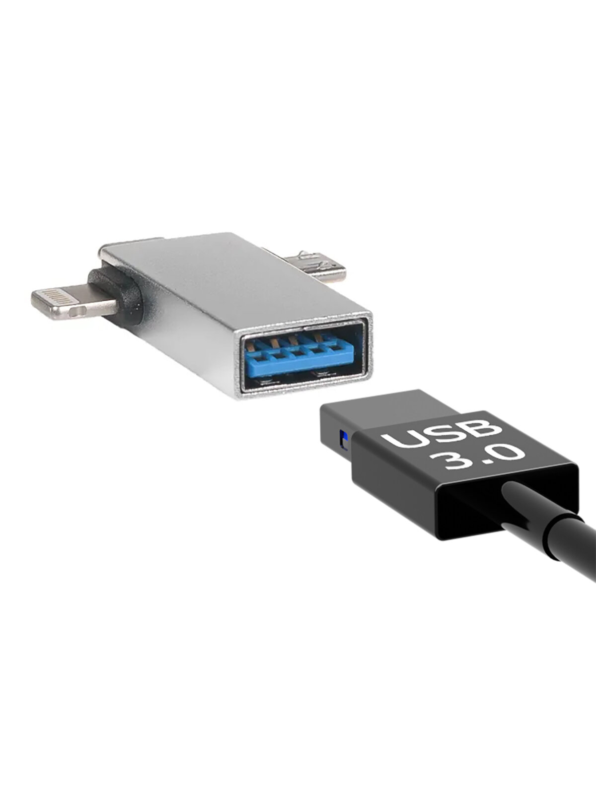Переходник PALMEXX Lightning+microUSB+USBC to USB3.0 / серебро