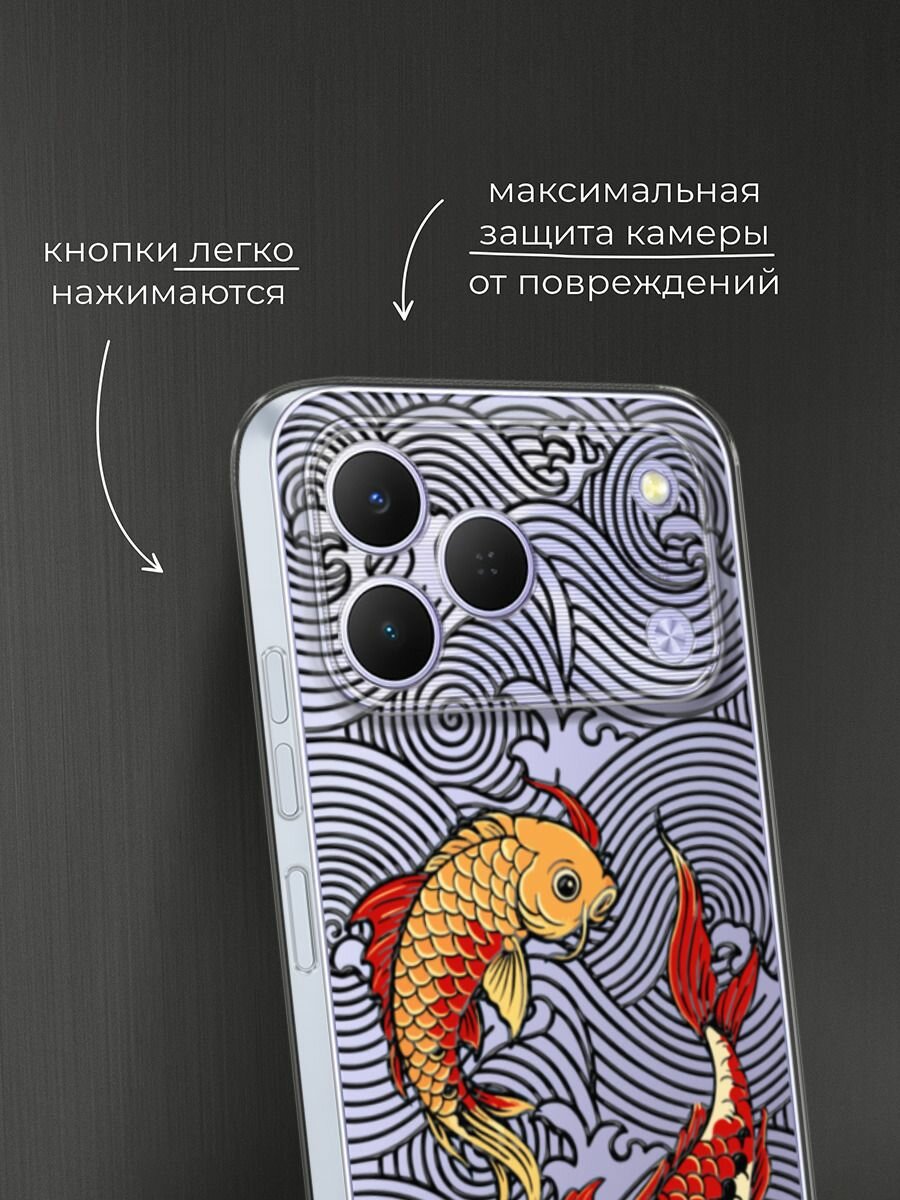 Силиконовый чехол на Tecno Spark 50 / Текно Спарк 50 с принтом Два японских карпа — фото 1