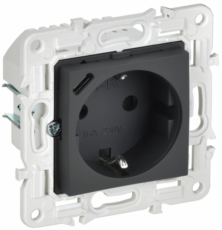 Розетка SKANDY 18Вт 16А с заземл. защ. шторки с USB C SK-R17G графит IEK SK-R14-16-U14-018-K53