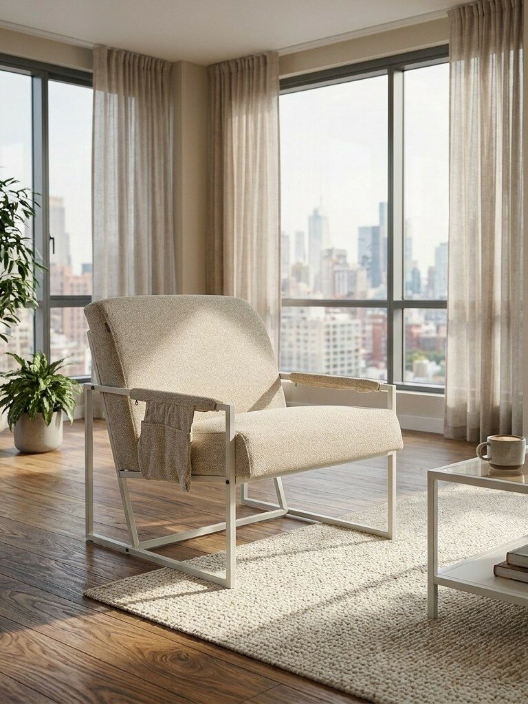 Кресло для отдыха TetChair, металлический каркас белый, букле, бежевый