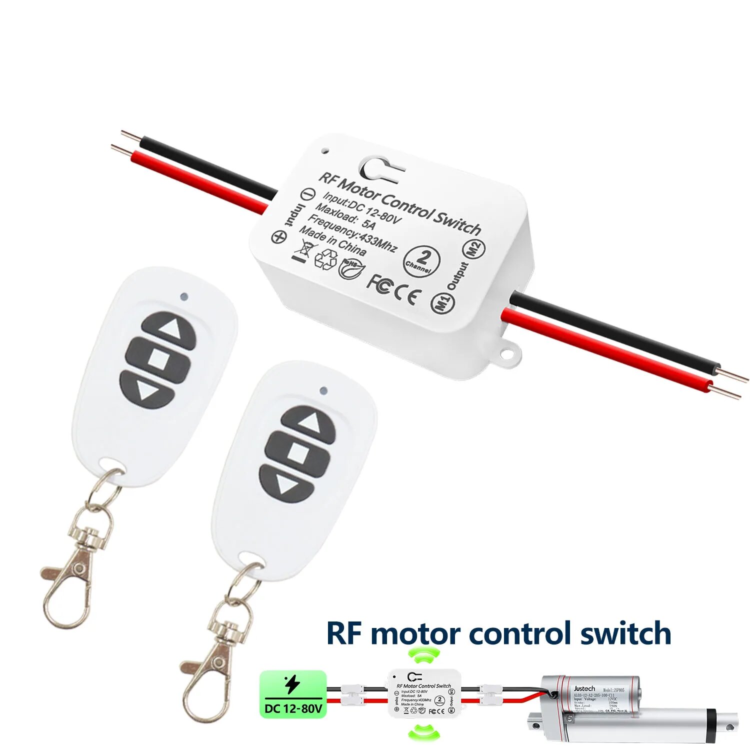 RF Мотор-контроллер для штор 433 МГц, 1switch 2remote