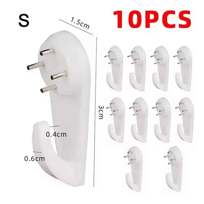 Бесшовные настенные крючки белые, 10 штук