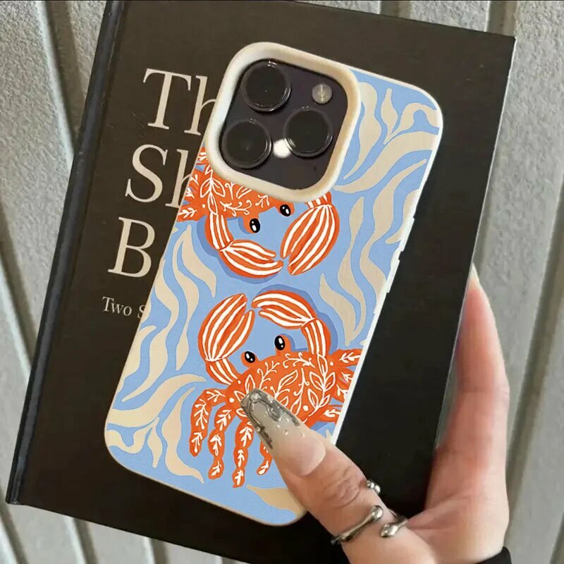 Чехол для телефона Blue Wave Orange Crab для iPhone 17 16 15 14 13 12 11 white-y2831, For iPhone 12