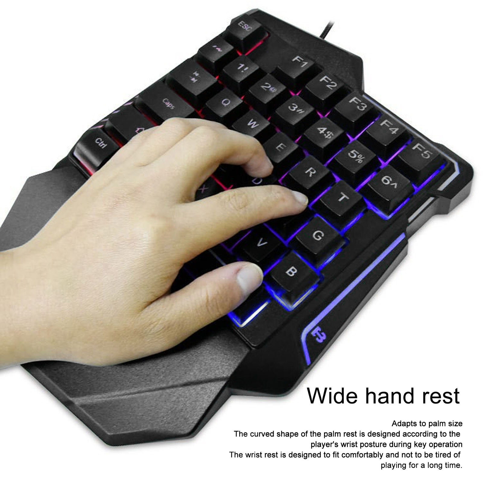 One Handed Gaming Keyboard 35 Keys Colorful Backlight Professional USB Interface Ergonomic RGB for PC