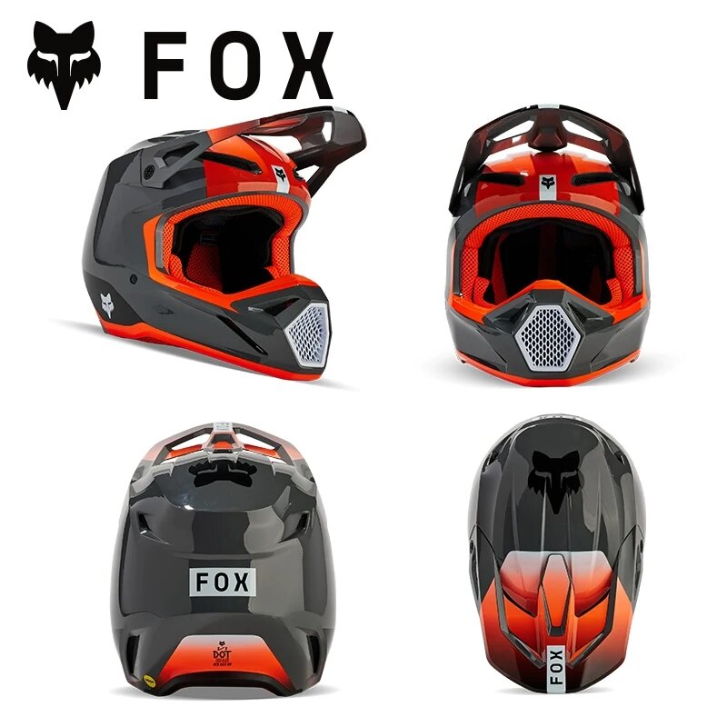 Шлем FOX V1, внедорожный мотоцикл, легкий легкий шлем DOT, сертификация ECE, защита L, Orange Black