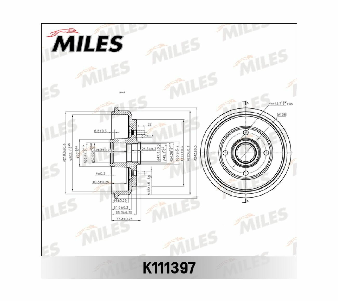 Барабан тормозн FUSION 00-> (DB4308), MILES K111397