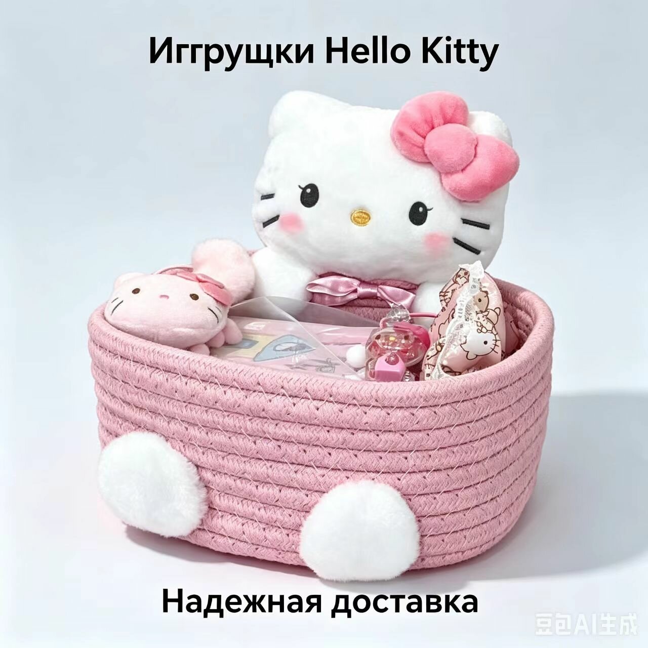 Корзина для хранения Miniso Hello kitty, ручная работа, плюшевая игрушка, 20*20*11 см