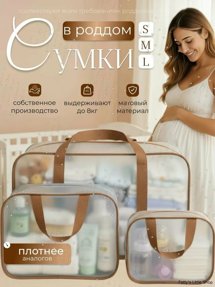 Сумки в роддом прозрачные для беременных набор 3 шт. без наполнения для мамы и малыша