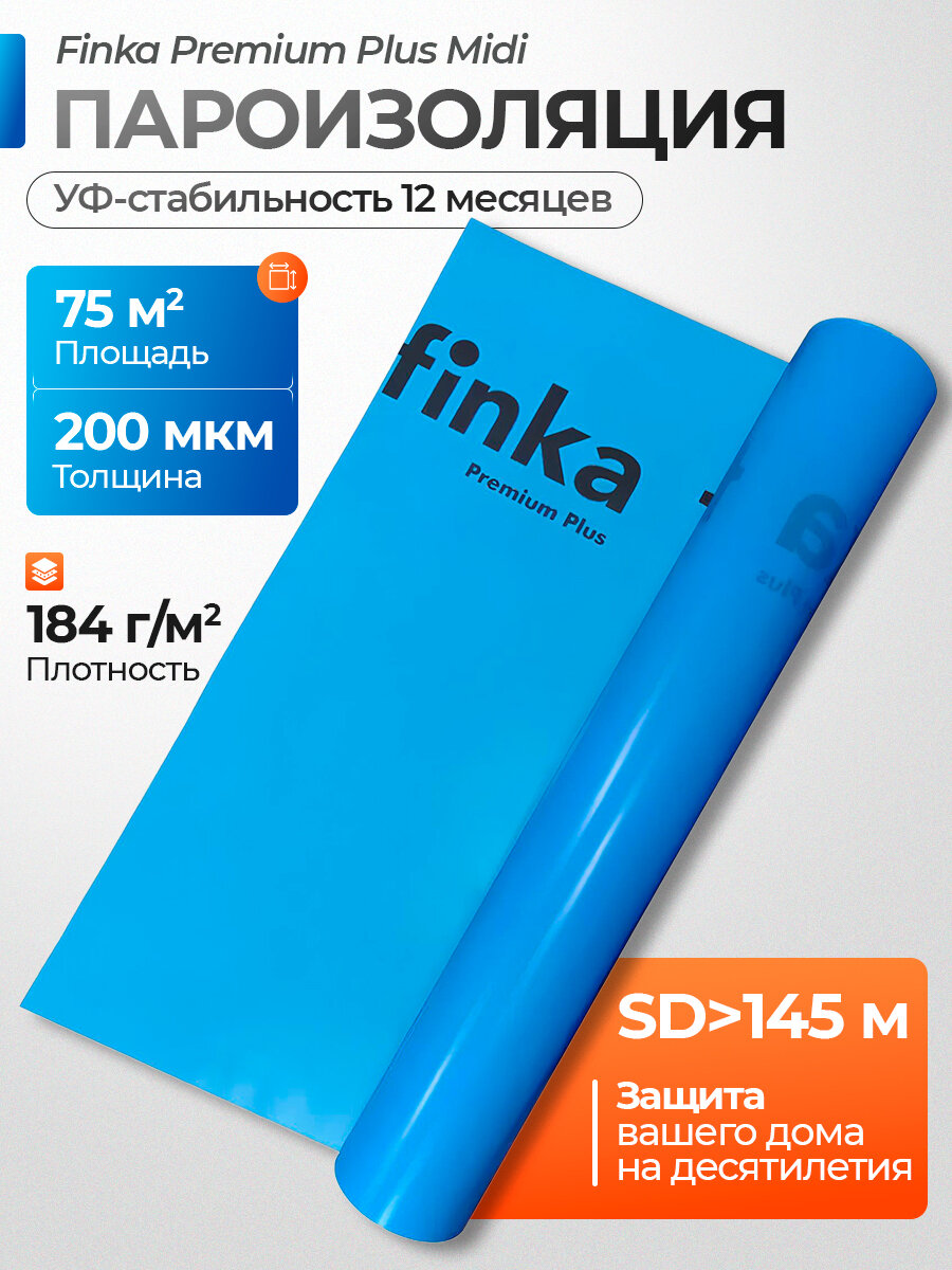 Пароизоляция Finka Premium Plus MIDI 75 м. кв. пленка пароизоляционная для потолка, кровли, стен и пола