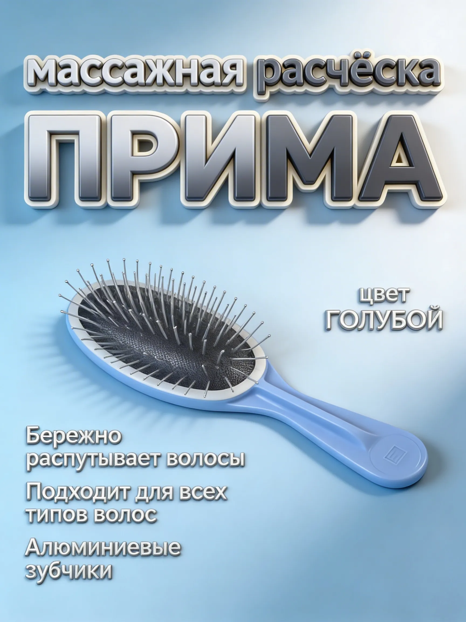 Расческа УкупрПласт "Прима", для нарощенных и вьющихся волос, массажная, голубая