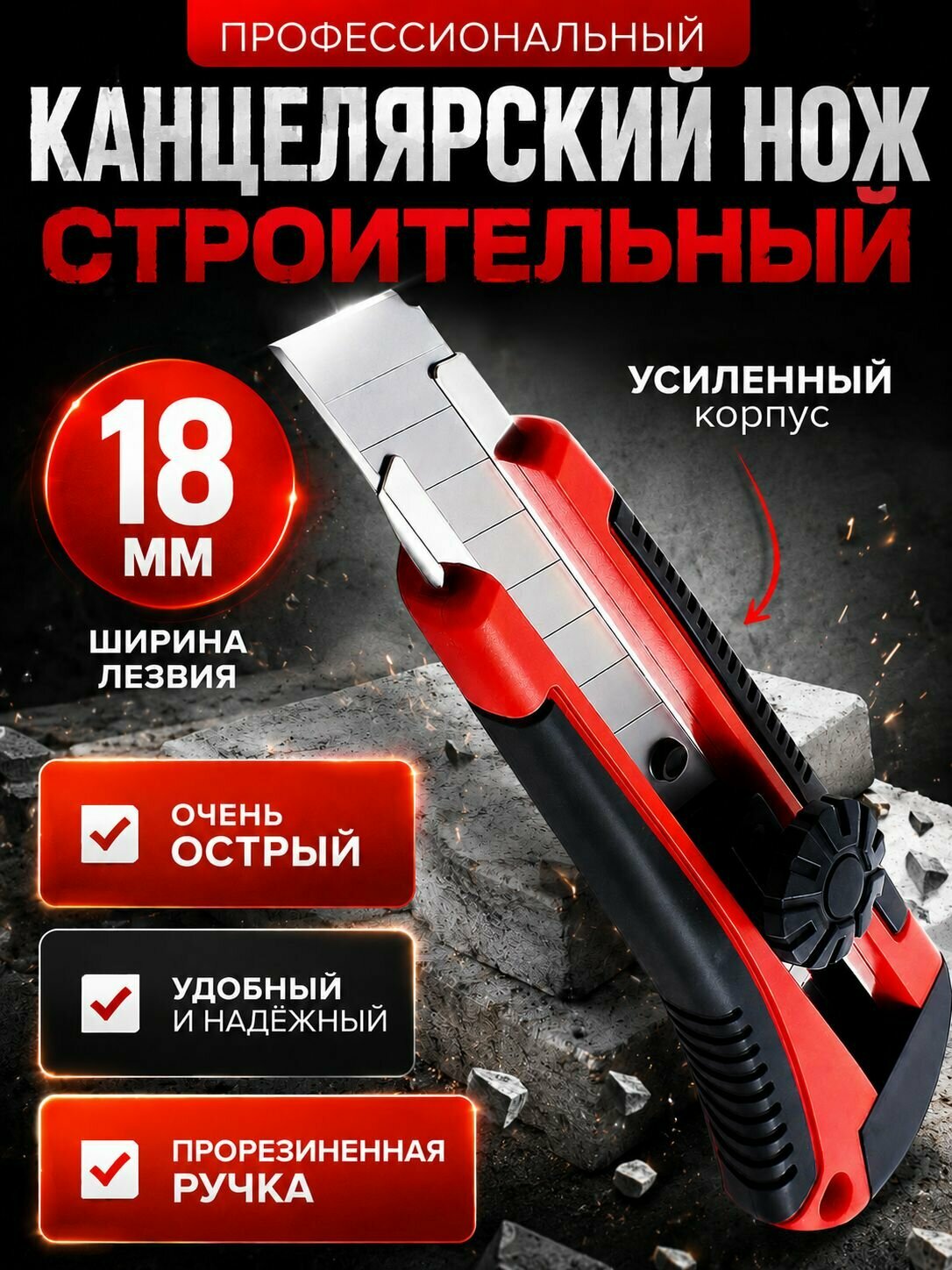Нож строительный канцелярский 18 мм
