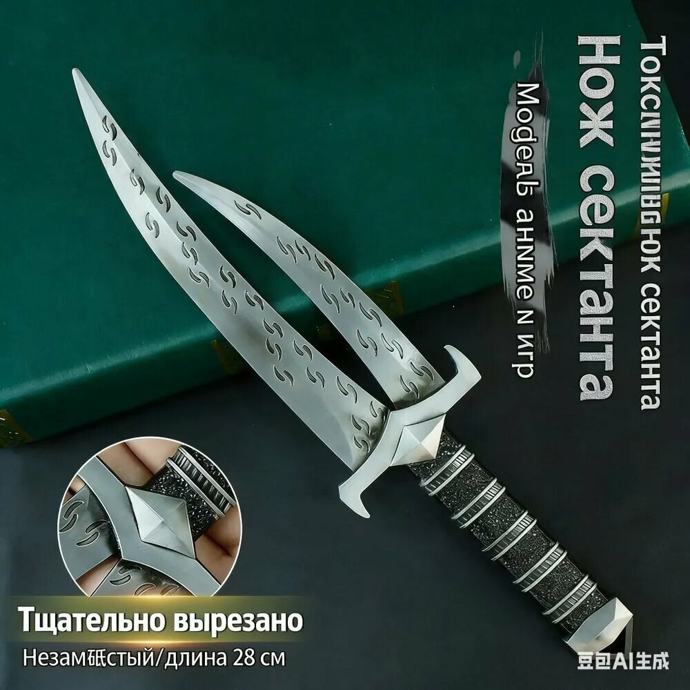 Культистский кинжал 28 см из металла с эксклюзивной подставкой