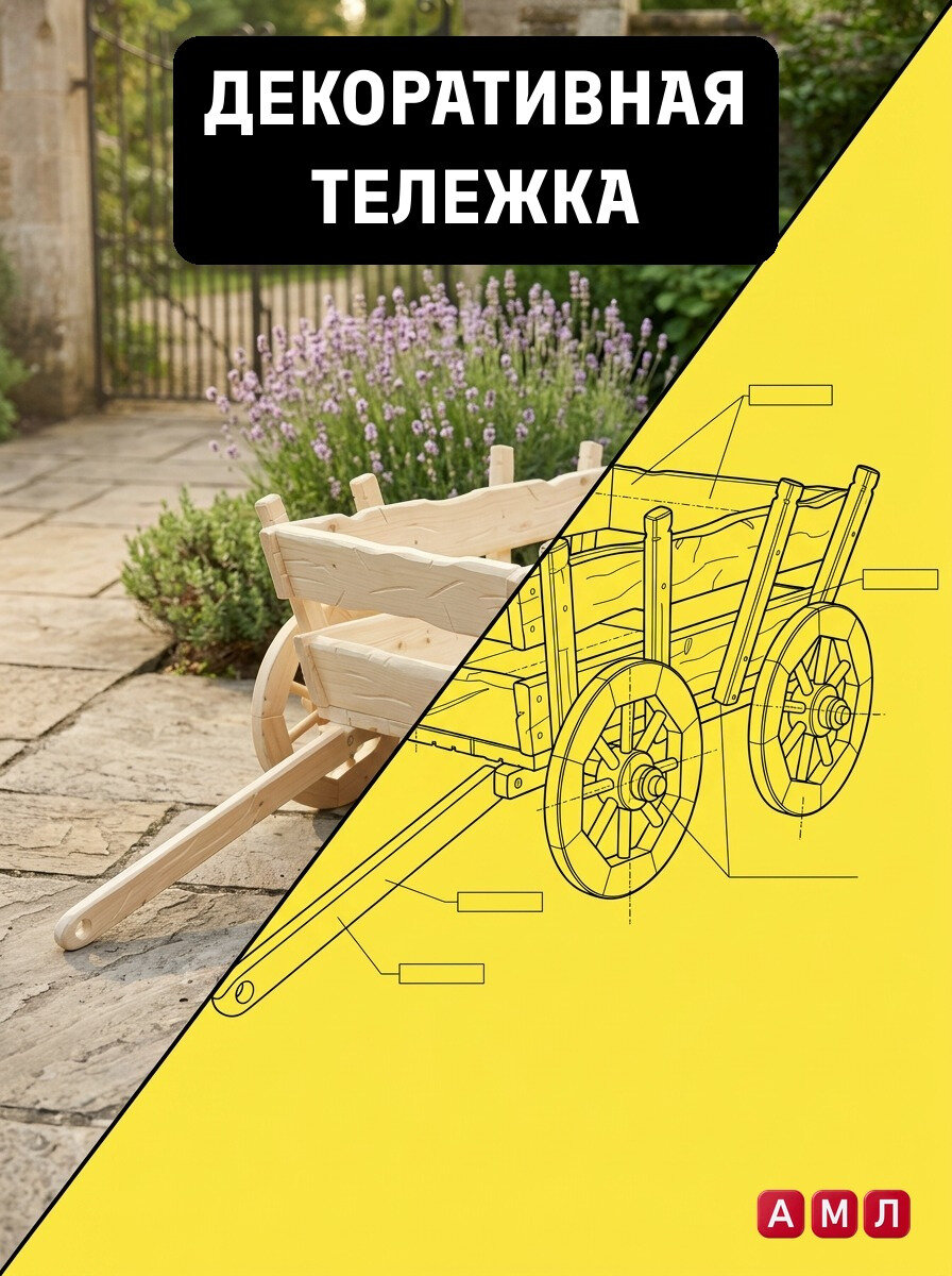 Проект чертеж садовая декоративная тележка-карета деревянная для растений на даче своими руками - скачать и распечатать чертежи с размерами, пошаговая и поэтапная схема сборки