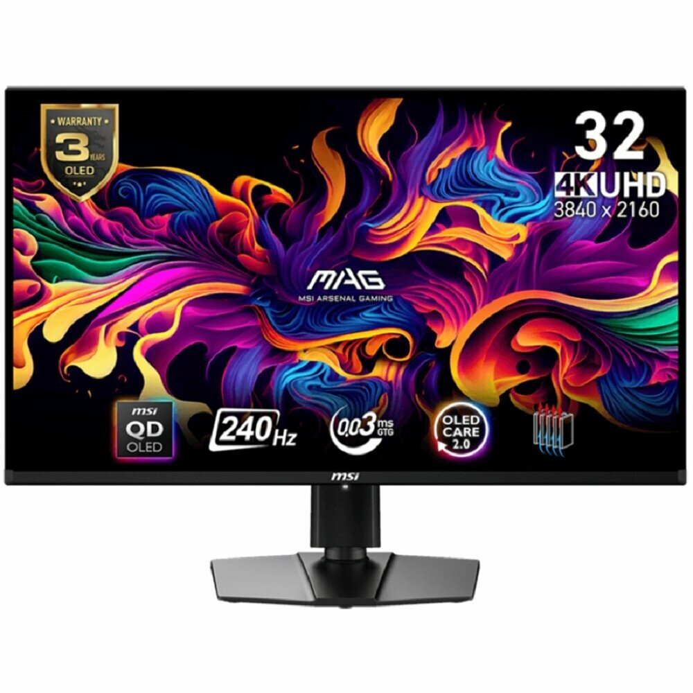 Монитор MSI 31.5" MAG 321UPX QD-OLED QD-OLED Flat 3840x2160 240Hz 0.03ms 2xHDMI DisplayPort USB-C Tilt Swivel Height Pivot VESA