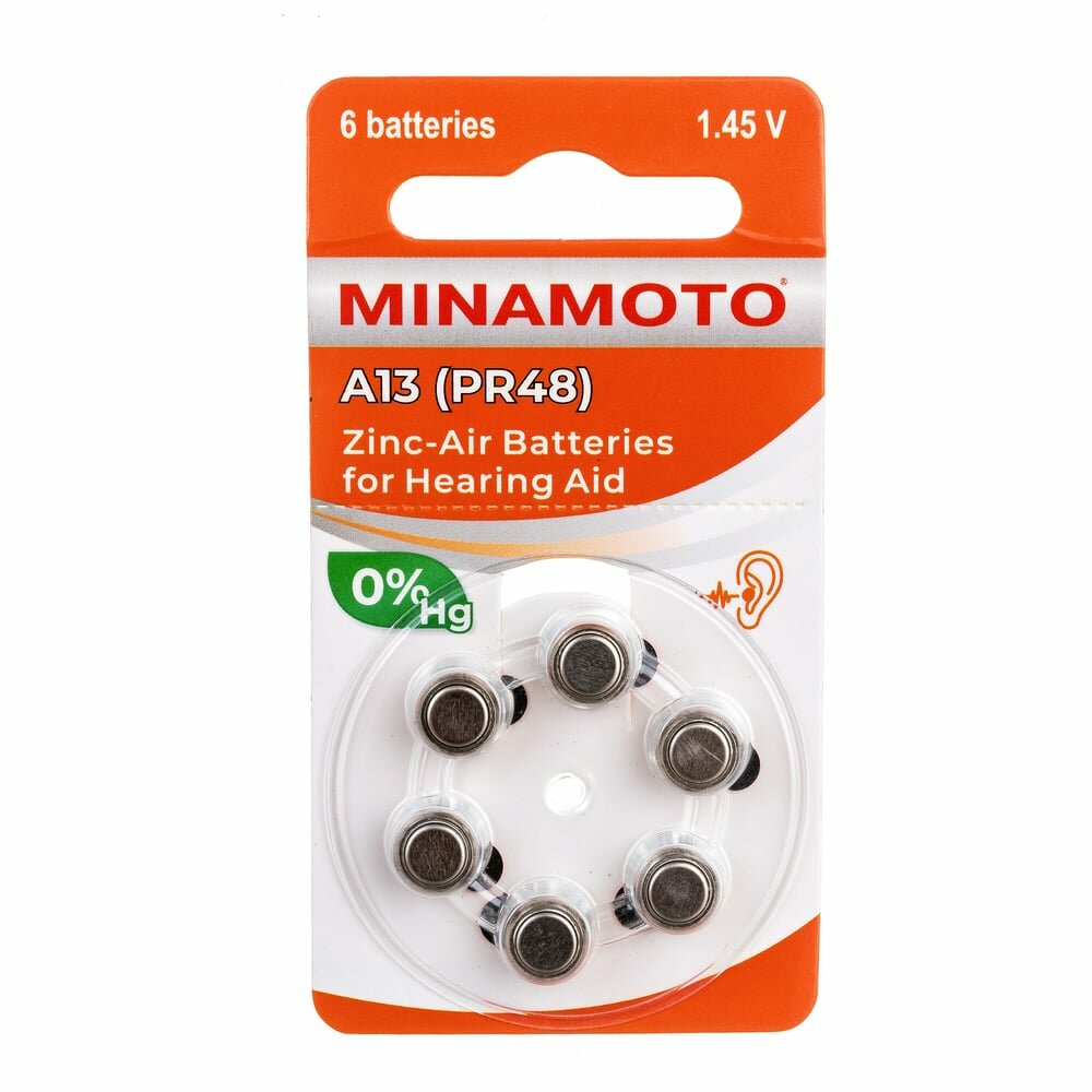 Слуховая батарейка Minamoto A13 PR48, 6 card 8813
