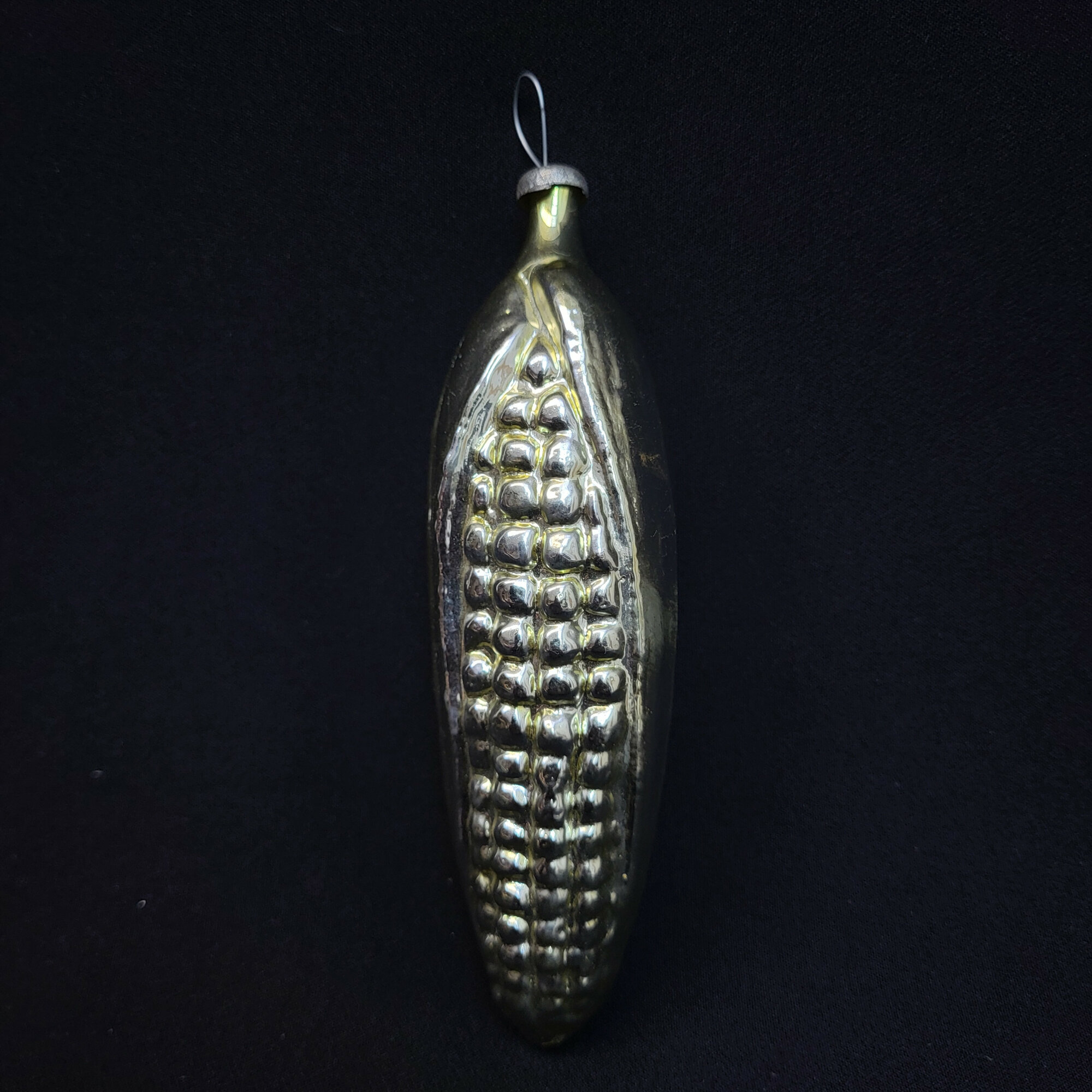 Елочная игрушка винтажная, СССР. Стеклянная фигурка в виде кукурузы, цветное стекло