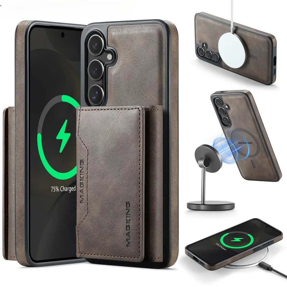 DG.Ming Кожаный деловой чехол для Samsung Galaxy S25+/S25 Plus (Самсунг Галакси C25+/C25 Плюс) Чехол-кошелек Magsafe с сильным магнитом/блокировкой RFID/карманом/кронштейном