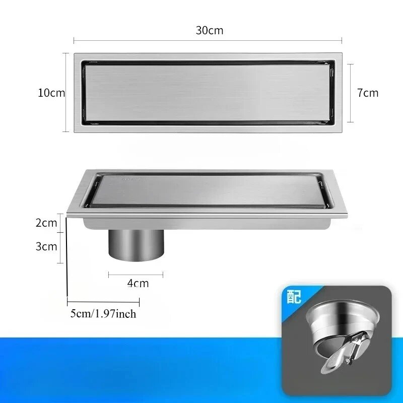 Скрытый трап для душа 10x30см, нержавеющая сталь, Цвет: C