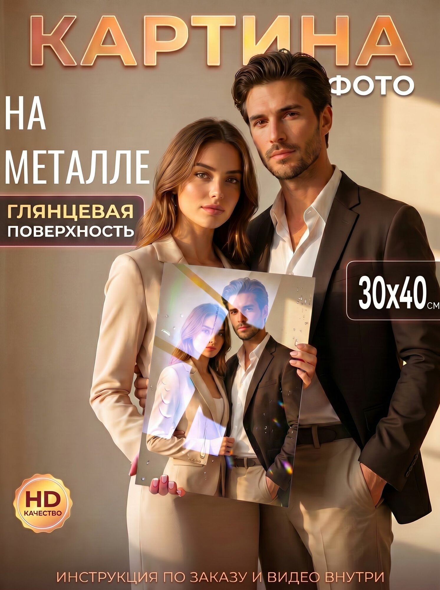 Картина по вашему фото на HD металле на заказ 30х40см, магнитное крепление в подарок
