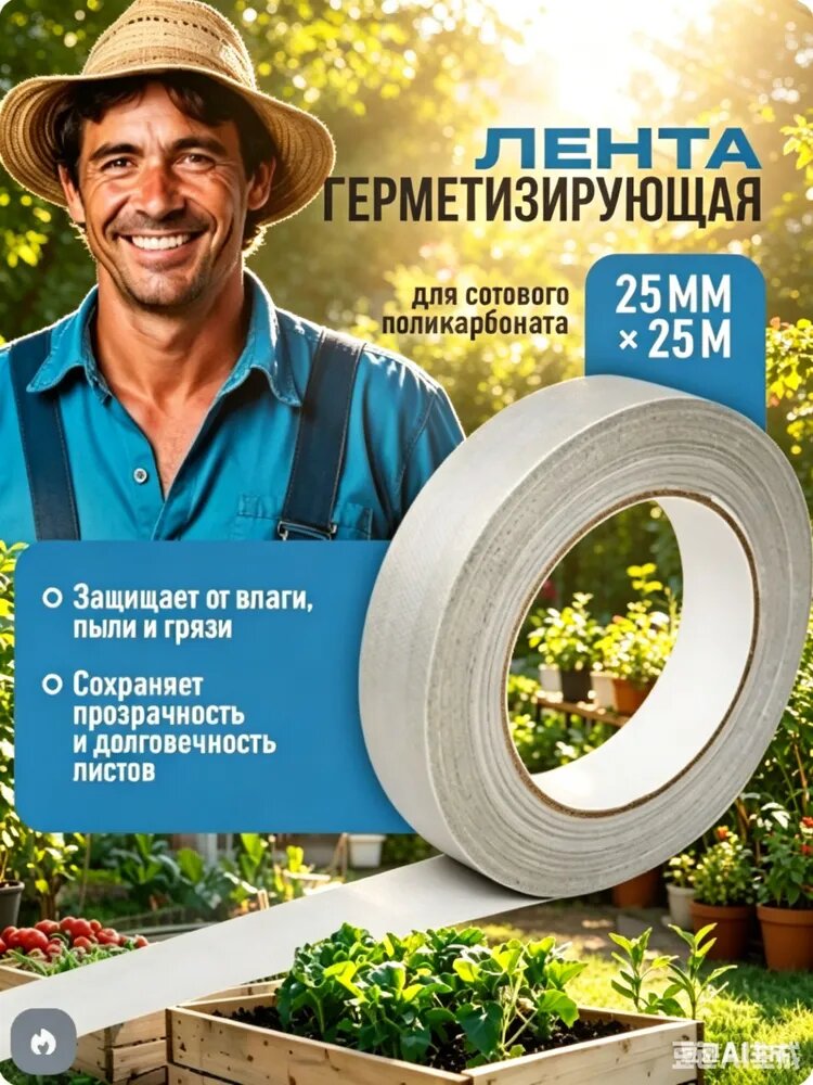 Прочная герметизирующая лента для поликарбоната, самоклейка 25mX25mm, влаго- и пылезащита