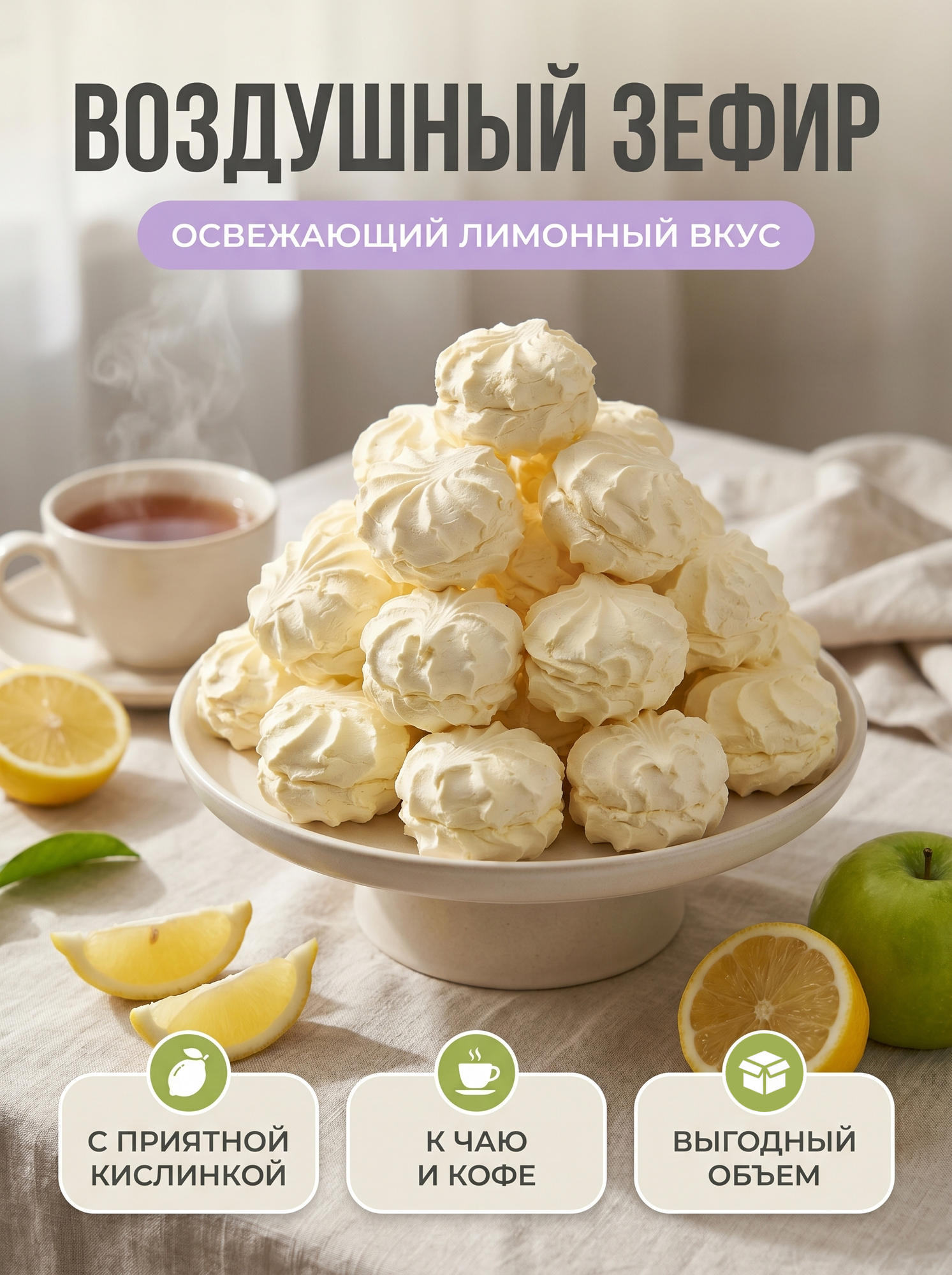 Зефир лимонный Боса Нова 2,2 кг, желтый воздушный зефир к чаю
