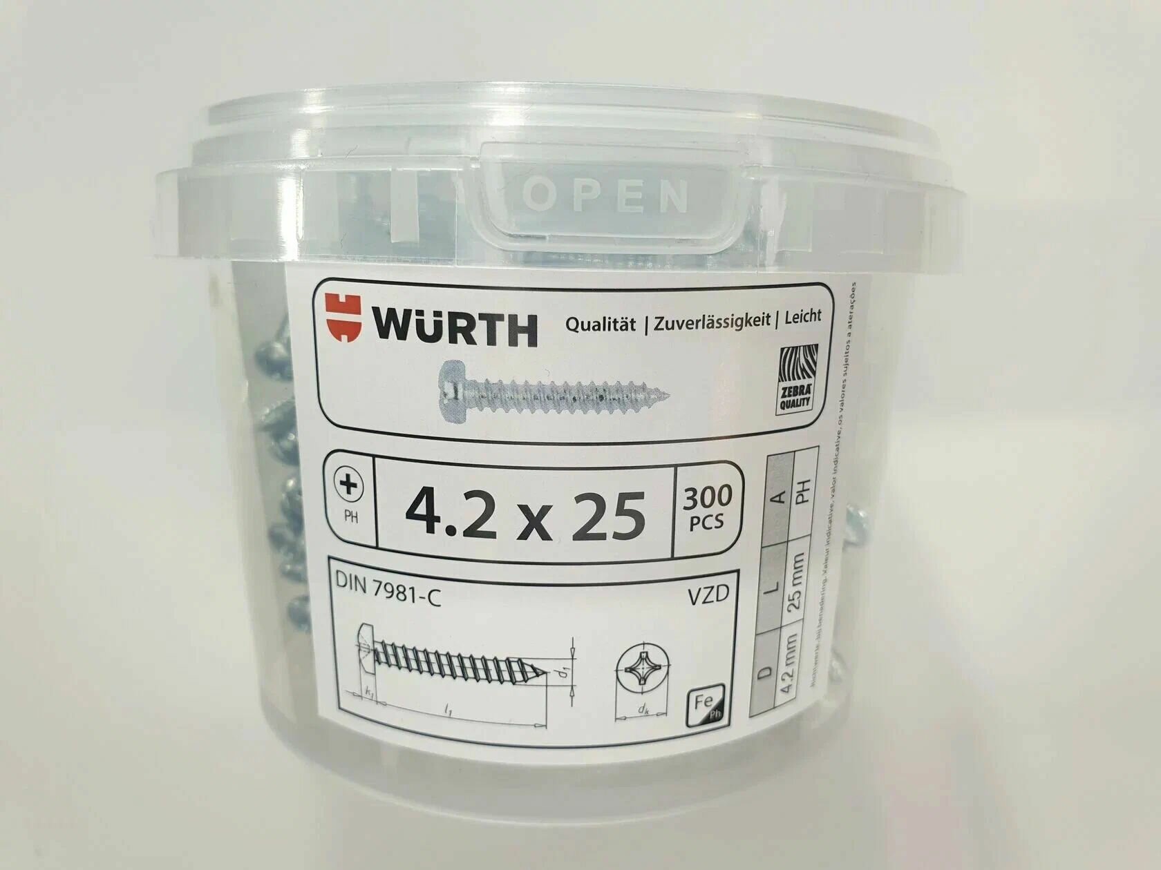 Саморез по металлу DIN 7981-C 4.2x25 PH (300 pcs) WURTH, Германия