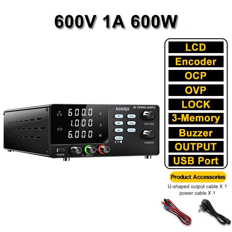 Источник постоянного тока KUAIQU 1000V 1A 800V/600V/400V регулируемый лабораторный источник OCP/OVP/M1~M3/Библиотека переключательного регулировщика напряжения для теста
