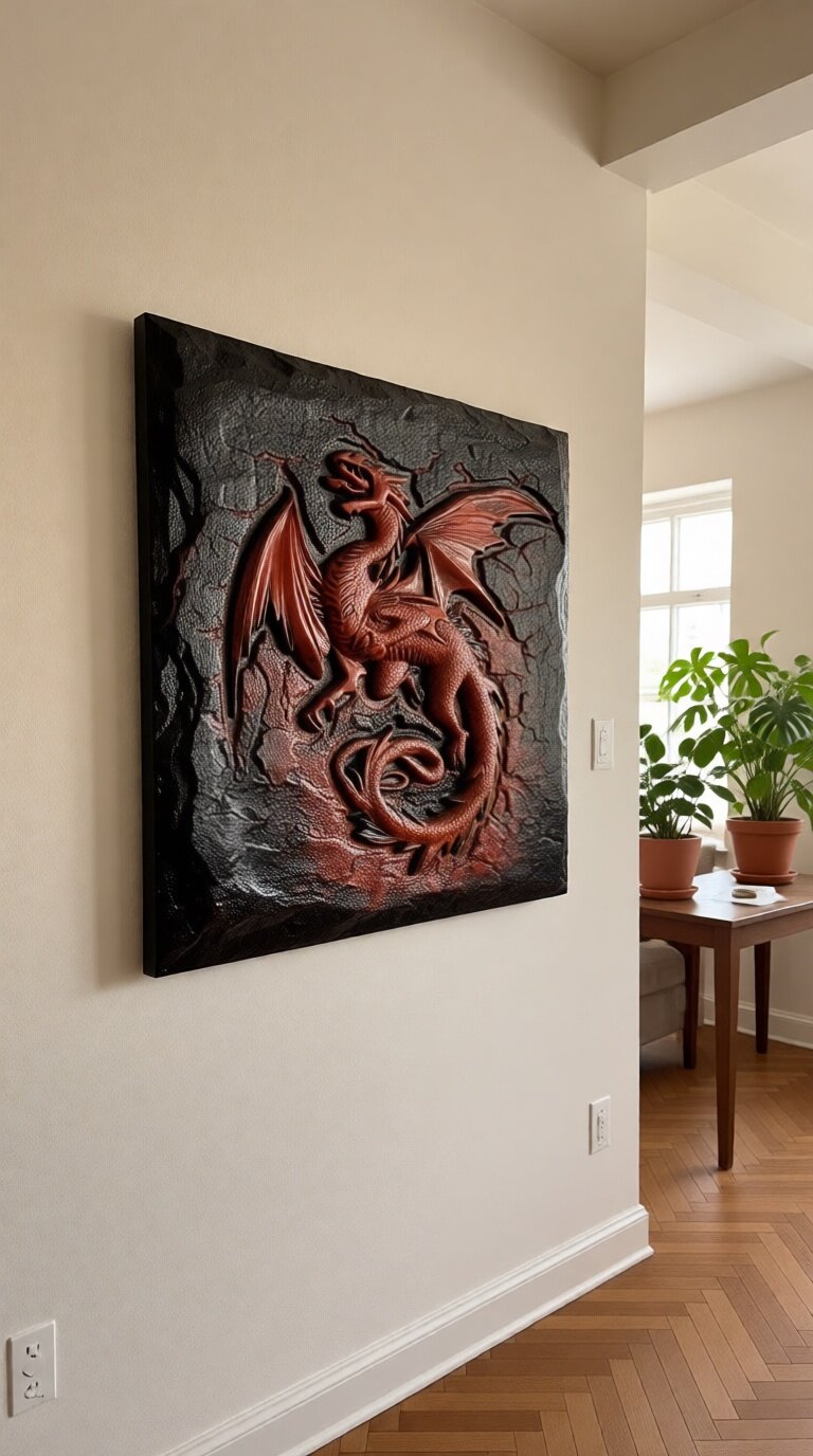 Изделие из гипса Огненный дракон, 38 см x 36 см x 3 см, 3.2кг